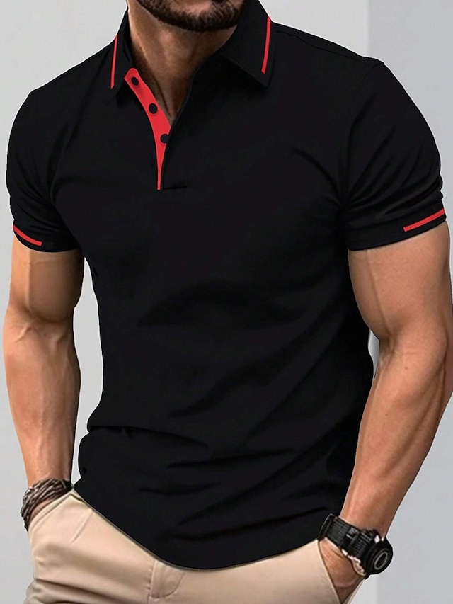 Hombre POLO Polos con botones Casual Festivos Diseño Manga Corta Moda ...