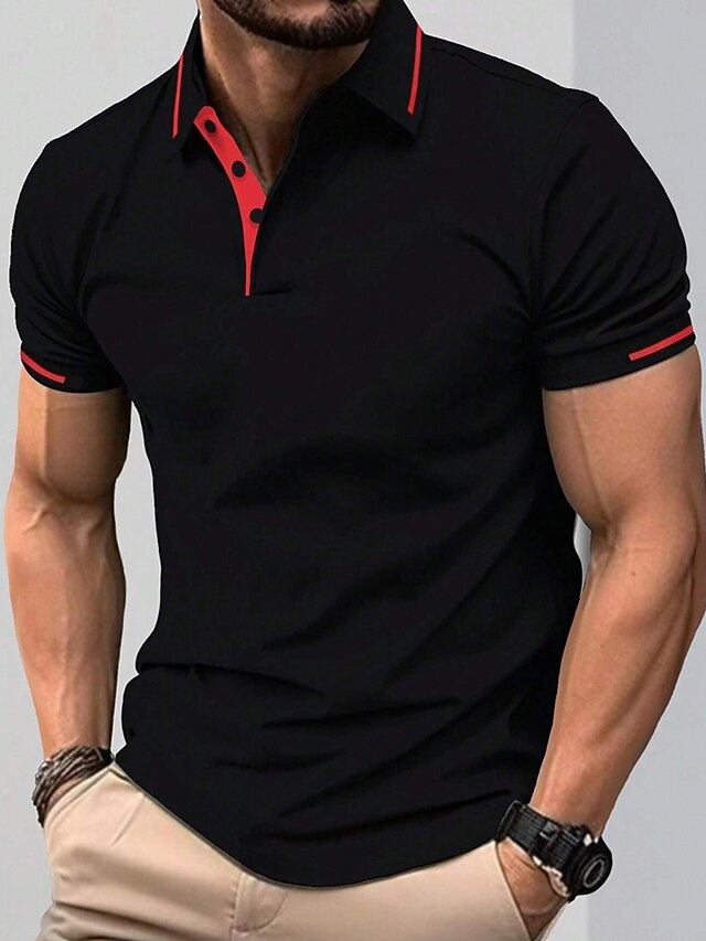 Hombre POLO Polos con botones Casual Festivos Diseño Manga Corta Moda ...