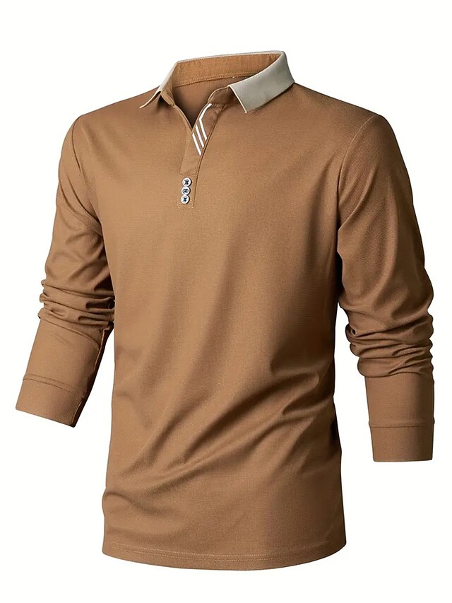 Men's Button Up Polos Golf Shirt Work Business Lapel Long Sleeve ...