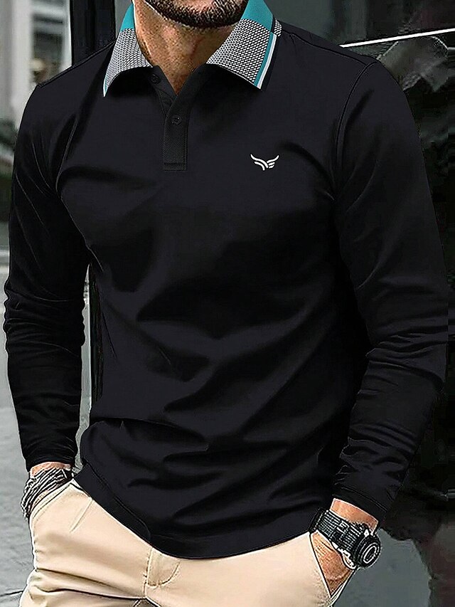 Hombre POLO Polos con botones Casual Deportes Diseño Manga Larga Moda ...