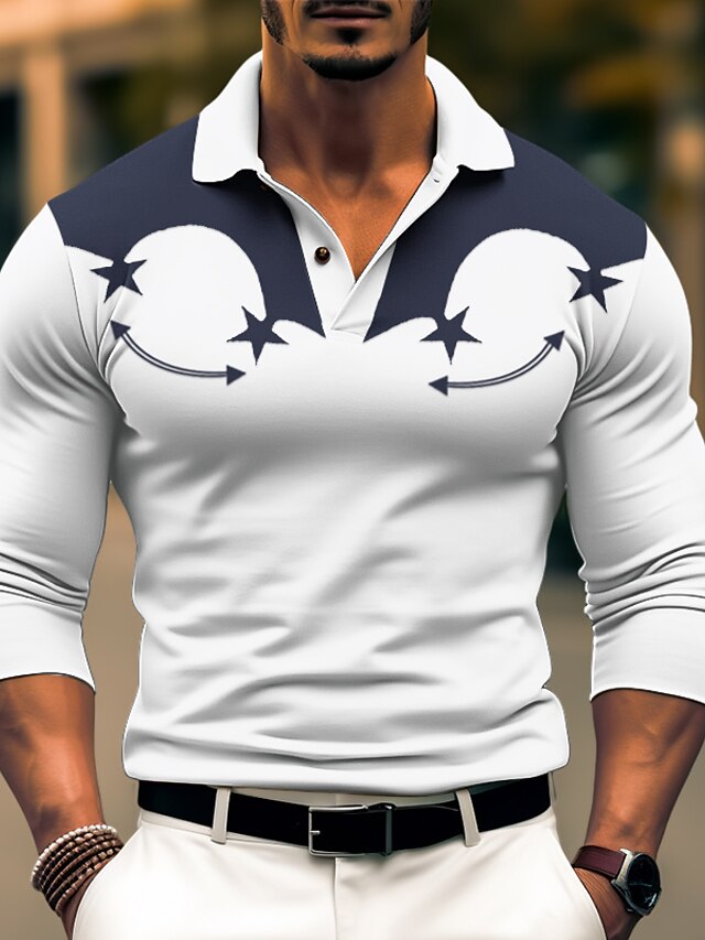 Men's Polo Shirt Button Up Polos Casual Sports Lapel Long Sleeve ...