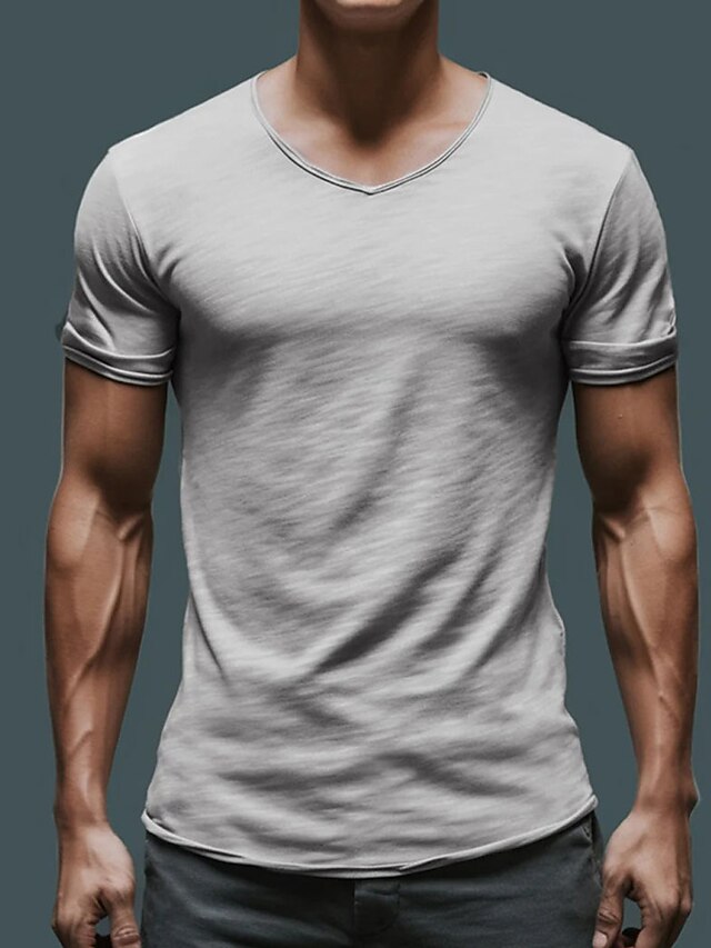 Men's T shirt Tee Tee Top Plain V Neck Street Vacation Short Sleeves ...