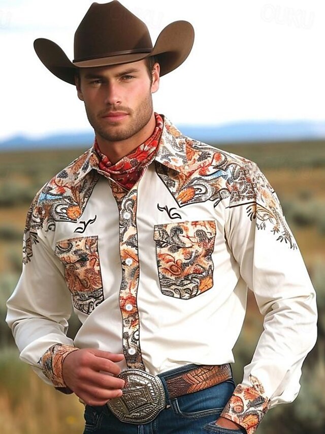 Kwiaty Zabytkowe styl zachodni Męskie Drukowane koszule Dzienne zużycie ...