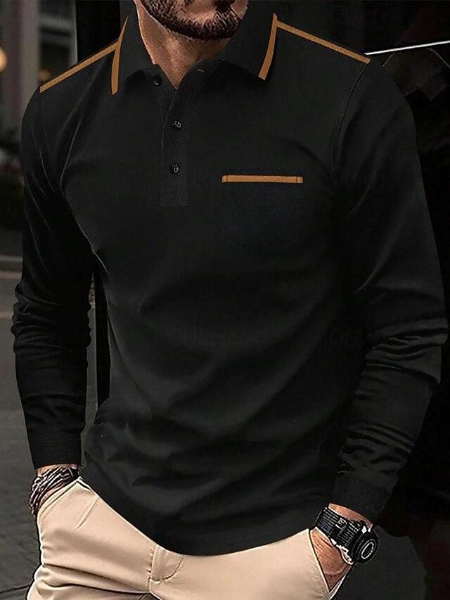 Hombre POLO Polos con botones Casual Deportes Diseño Manga Larga Moda ...