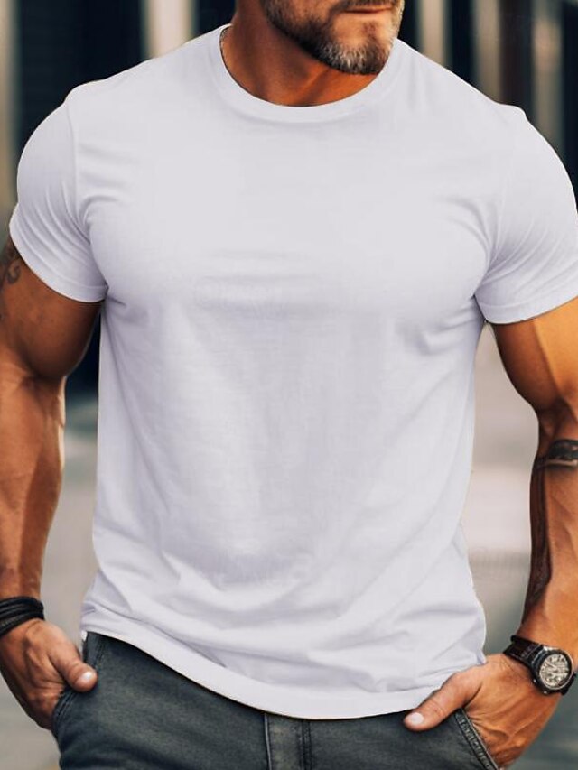 Men's T shirt Tee Tee Top Plain Crew Neck Street Vacation Short Sleeves ...