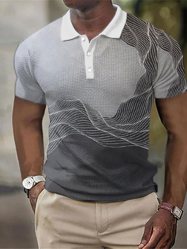 Optical Illusion Men's Fashion Casual 3D Print Waffle Polo Shirt Street ...