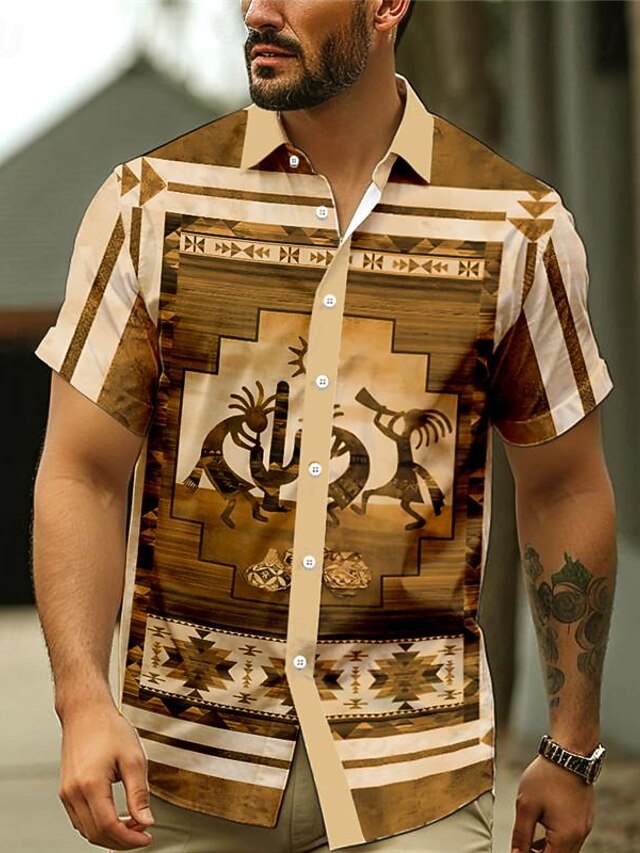 Kokopelli Tribal Ethnic Vintage Men's Resort Hawaiian 3D Printed Shirt ...
